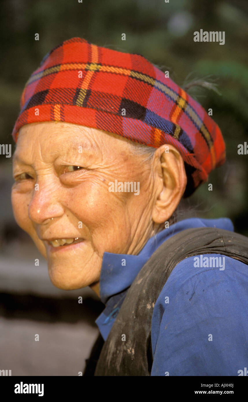 Asia, China, near Zhongxian. Ba village, elder Ba woman, profile Stock ...