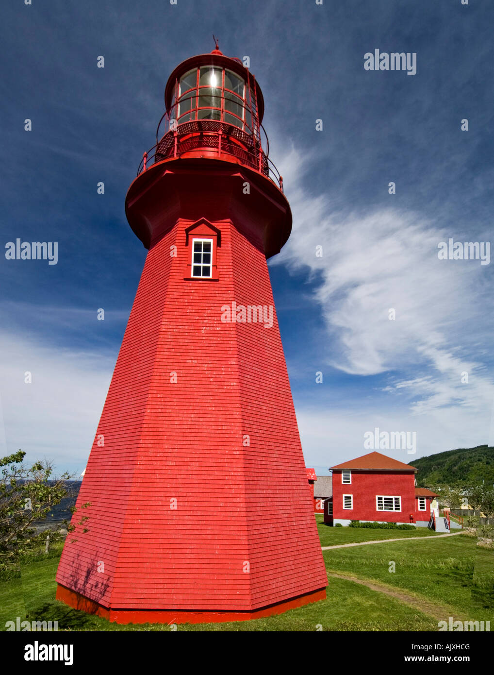 Red lighthouse at La Martre, La Martre, QC Quebec, Canada Stock Photo ...