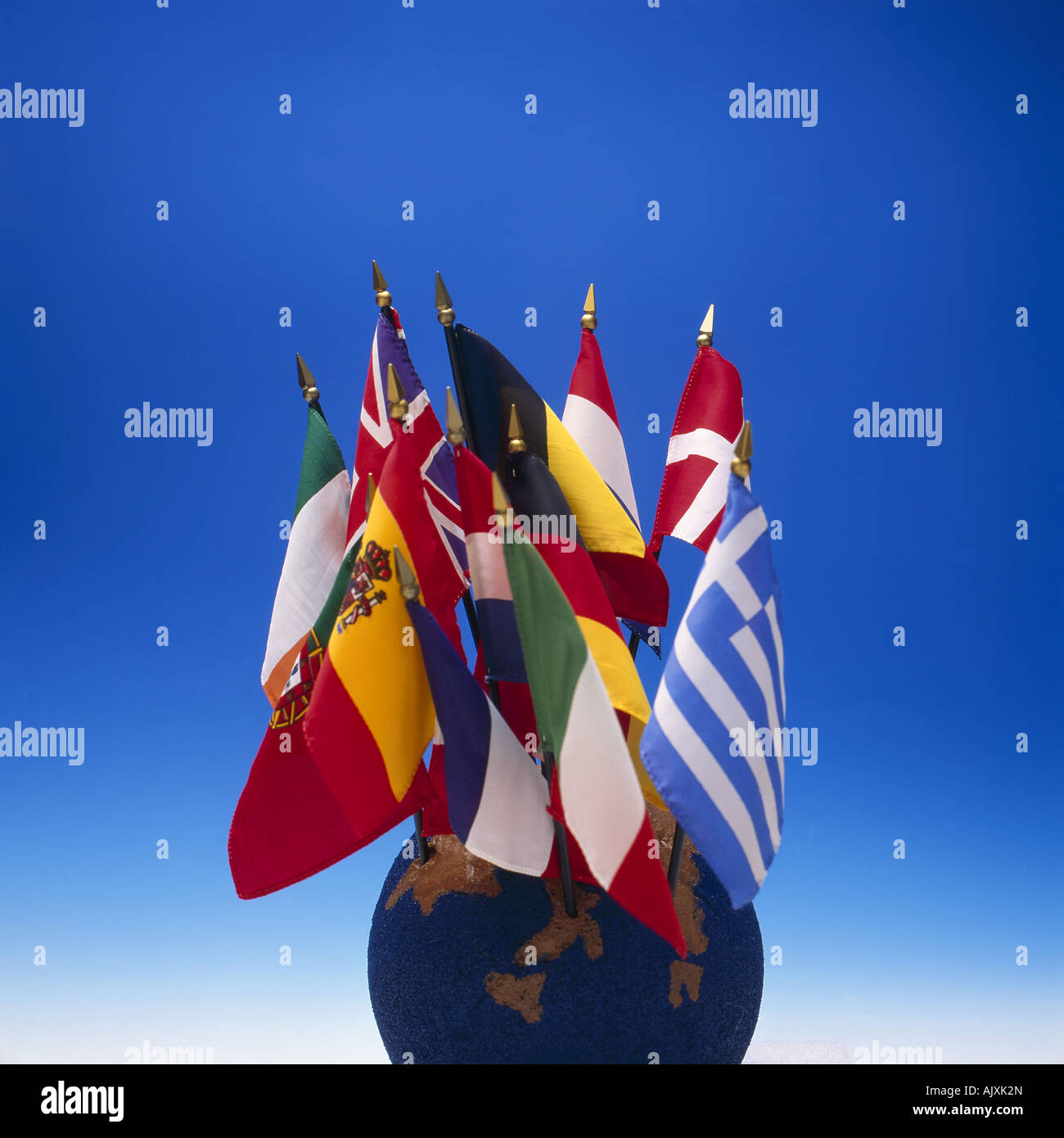 Abstract symbol of our Earth with flags of the original European Union ...