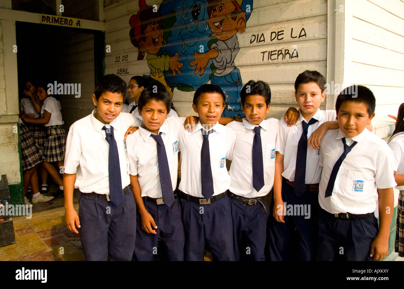 Local school with students near town of Antigua Guatemala in Central ...