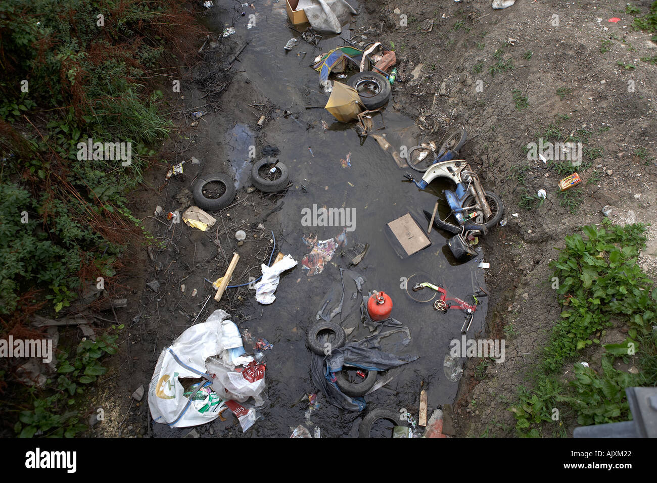 Fly tipping in a stream near James Street York East Yorkshire UK Stock ...