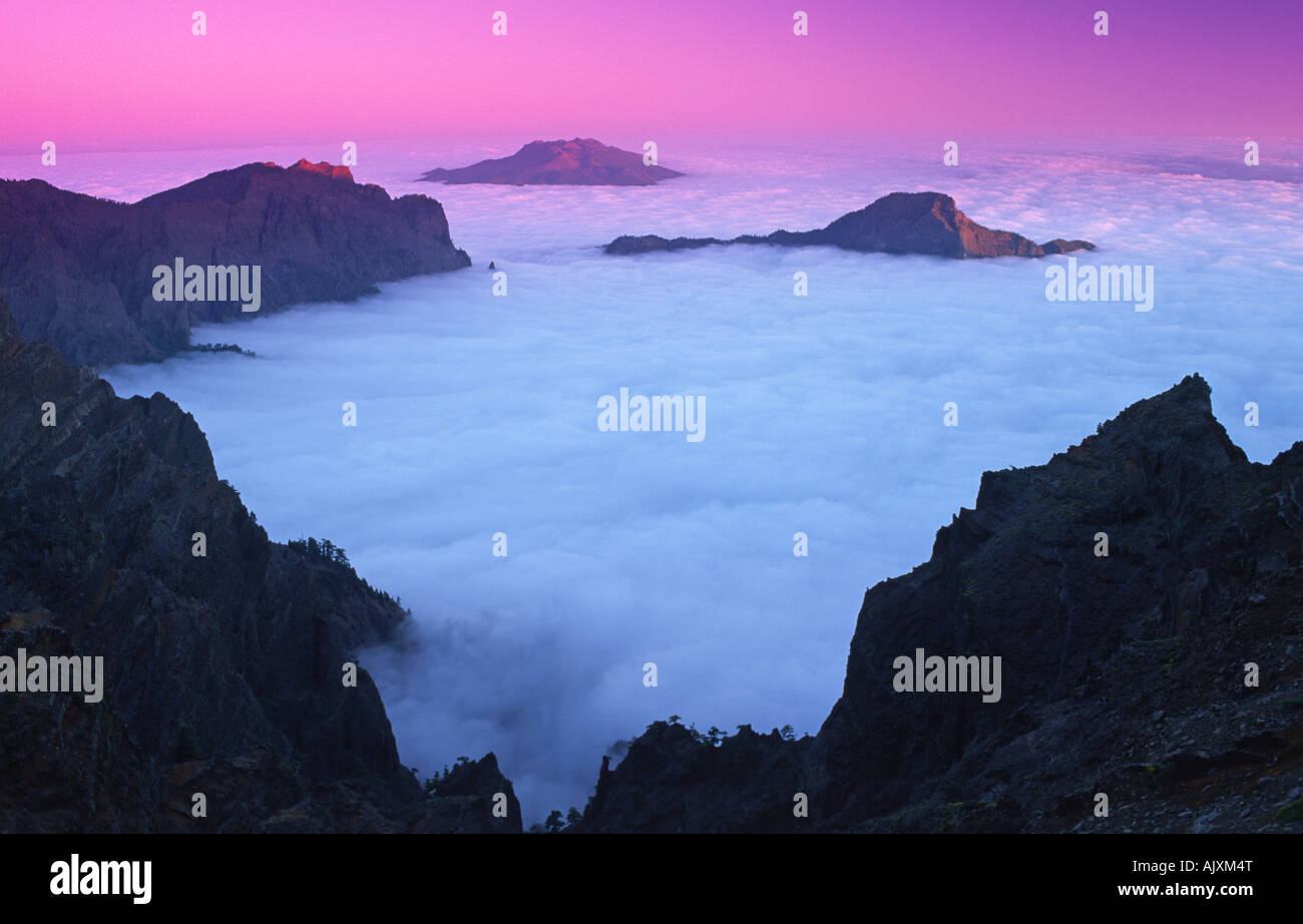 Sunset with clouds in the Caldera crater de Taburiente La Palma Canary ...