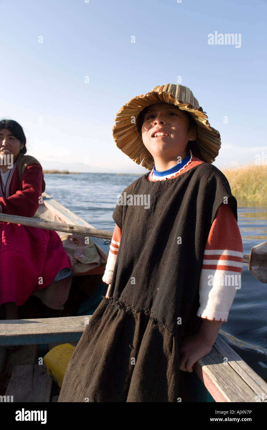 Uros Iruitos Indian girl living on Phuwa island a floating reed island ...