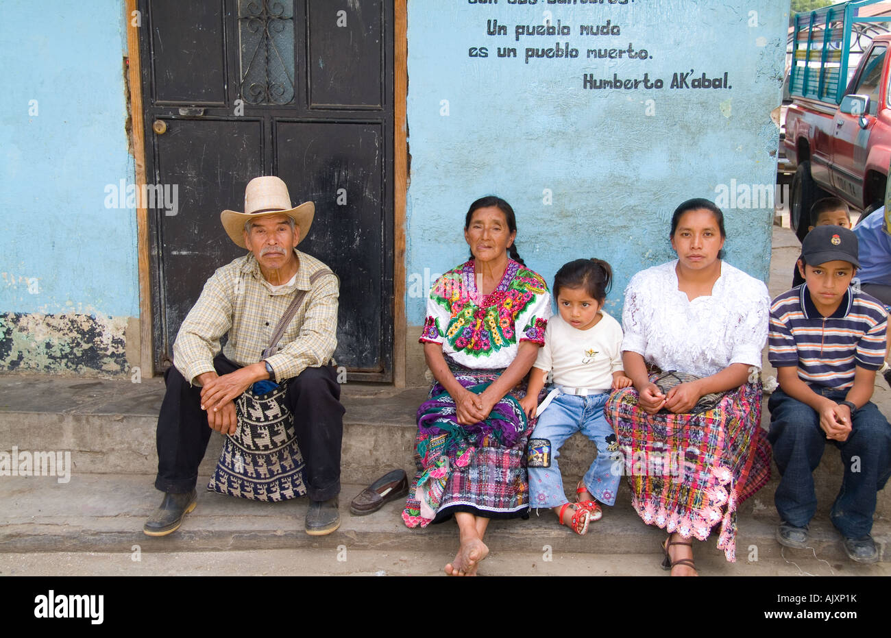 Local humble poor family portrait in Lake Atitlan village of San Pedro ...