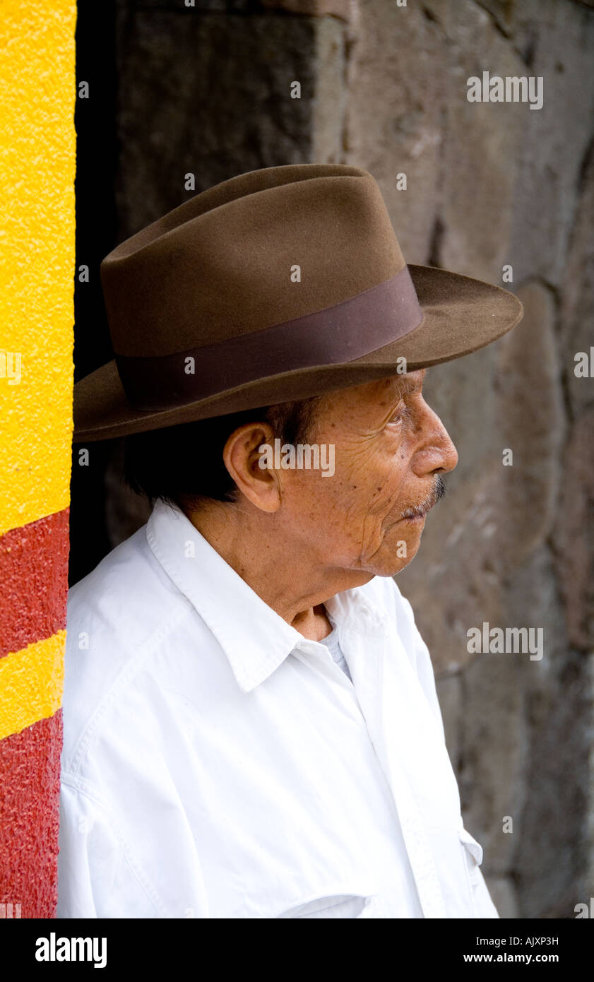 Local humble poor man portrait with cowboy hat in Lake Atitlan village ...