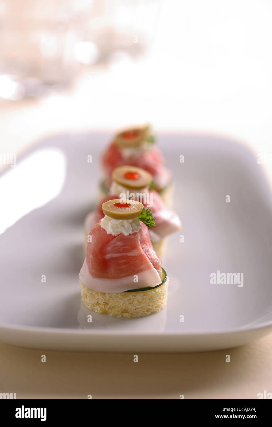 Smoked ham canapes Stock Photo - Alamy