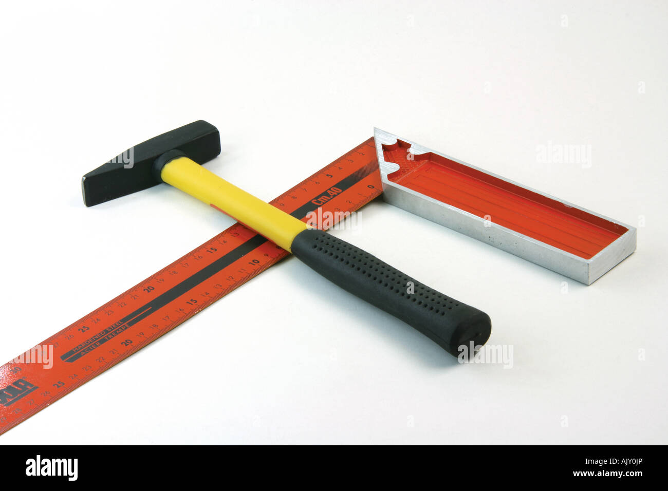 construction concepts carpenter tools hammer angle meter on white ...