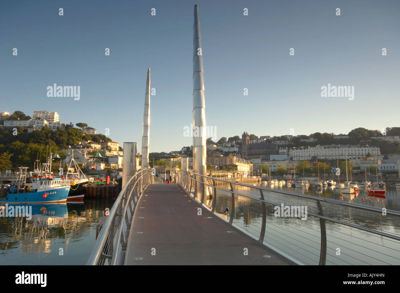 Torquay town harbour swing bridge on a summer morning Devon UK Stock ...