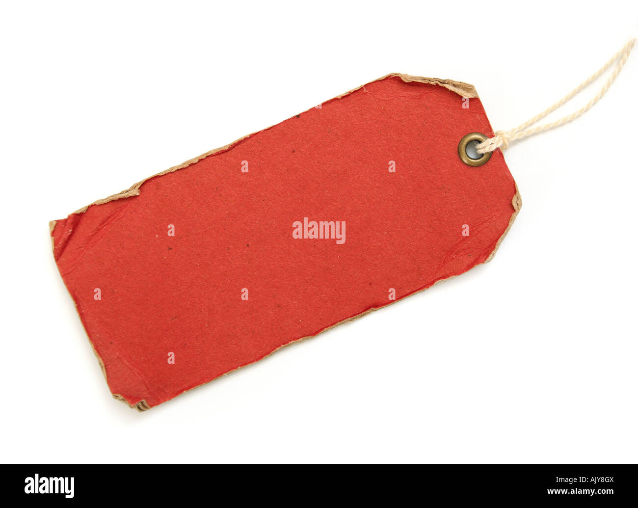 grunge red tag with white cotton thread Stock Photo - Alamy