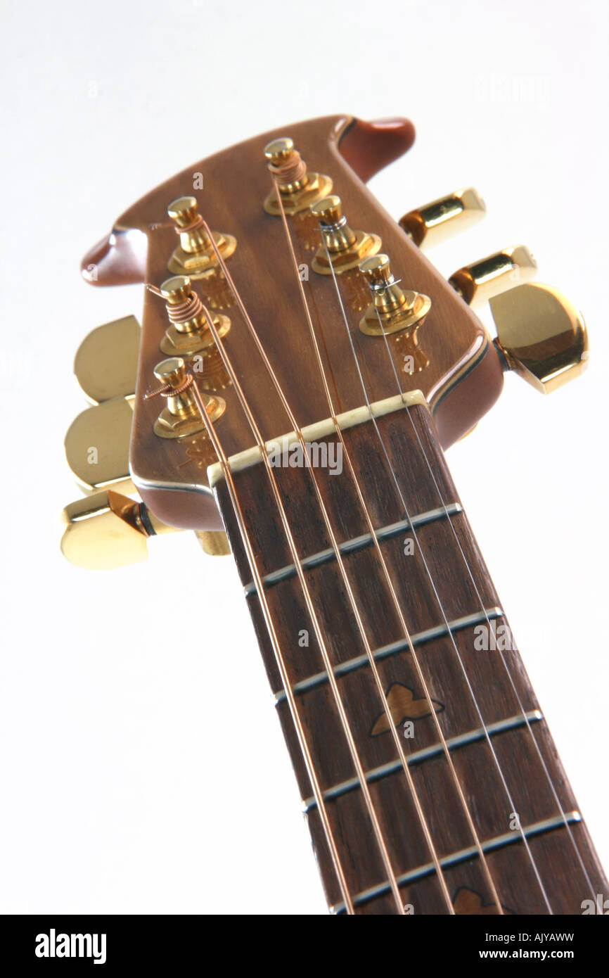 music instruments guitar detail strings on white background Stock Photo ...
