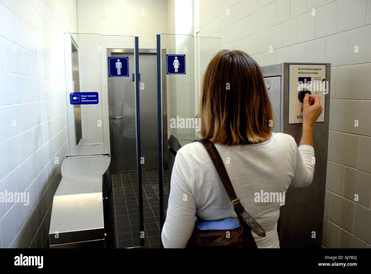 Coin operated automatic ladies and gents toilets Vienna Austria Stock ...