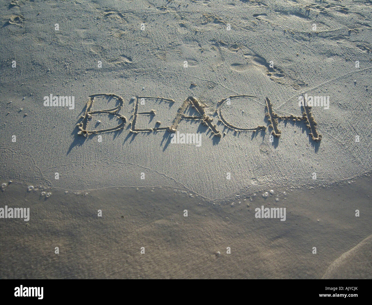 word BEACH on beach scratched in sand. Photo by Willy Matheisl Stock ...