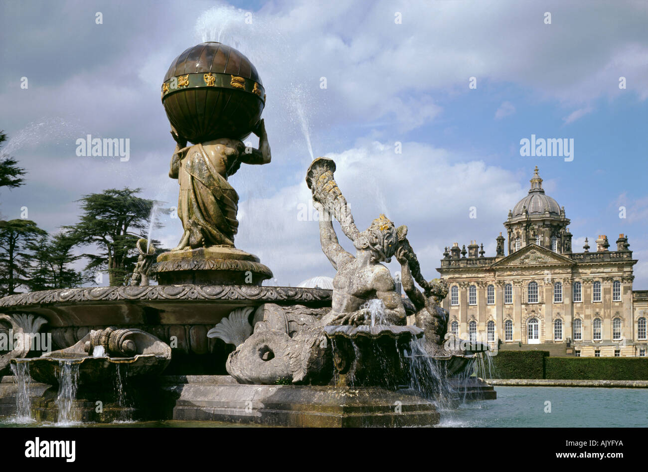 Atlas Fountain with house beyond, Castle Howard, North Yorkshire ...