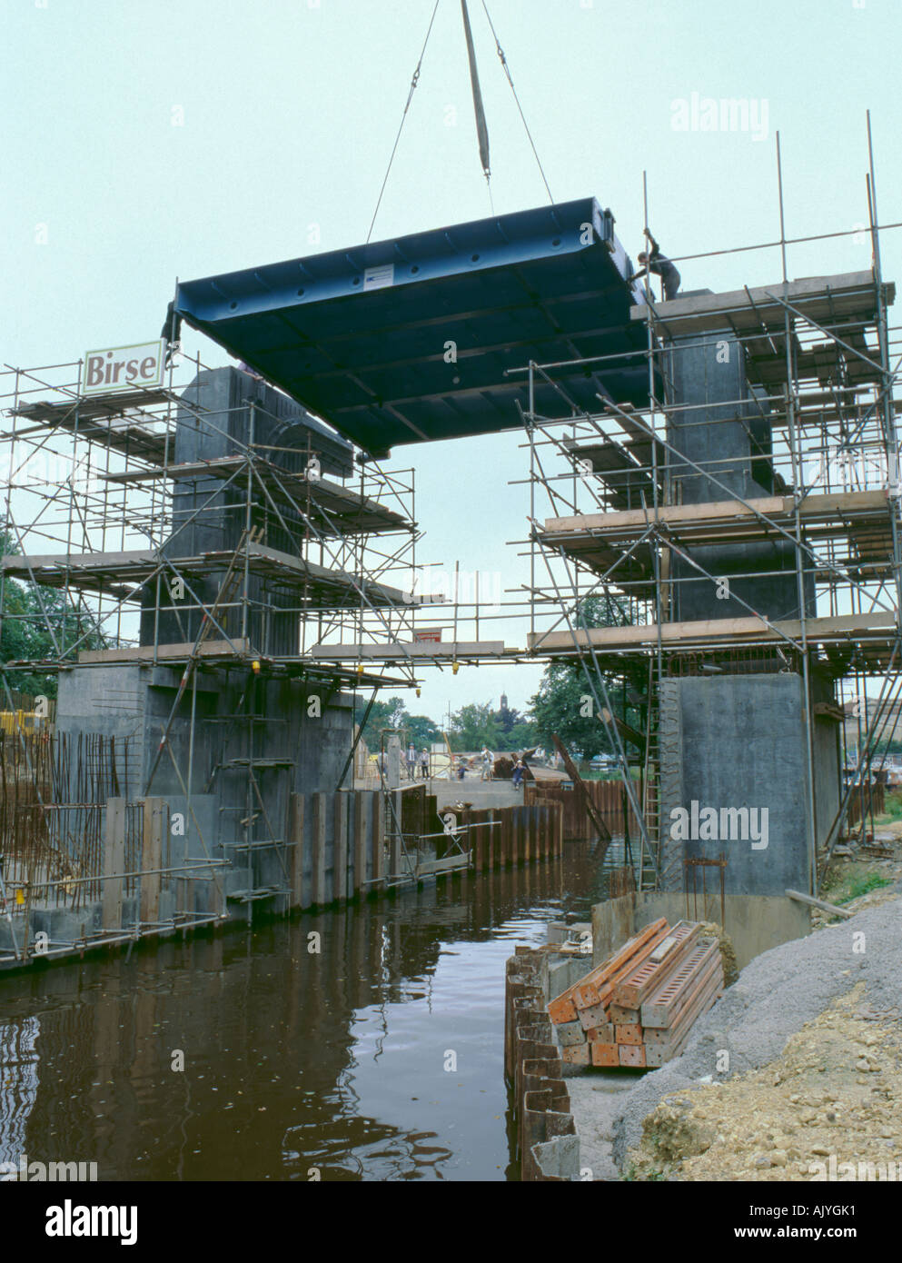Installation of hinged steel flood barrier gate, River Foss Flood ...