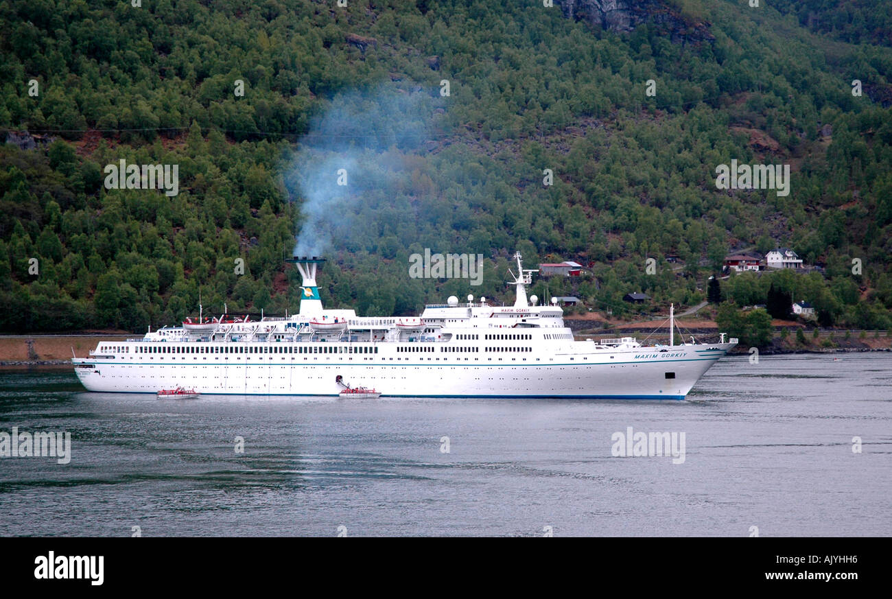 Cruise Ship Maxim Gorkiy, at anchor in Flam harbour, Norway Stock Photo ...