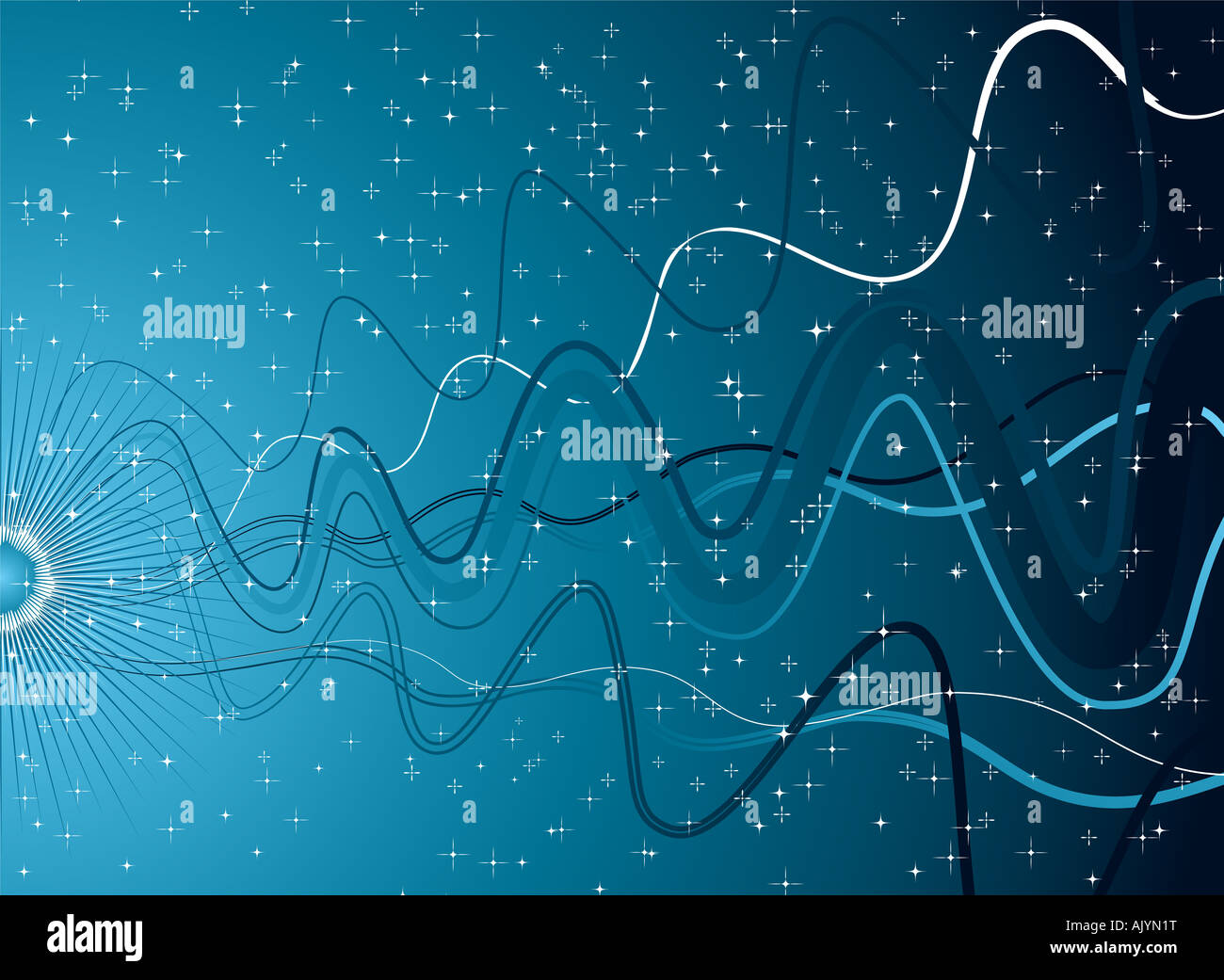 blue background with wavy lines going into an exploding star Stock ...
