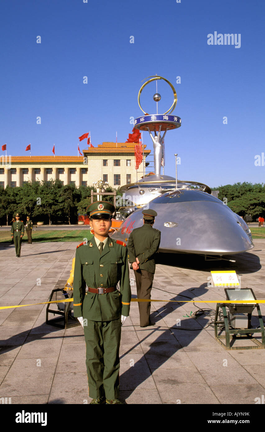 Asia, China, Beijing. Guards and 50th anniversary parade floats Stock ...