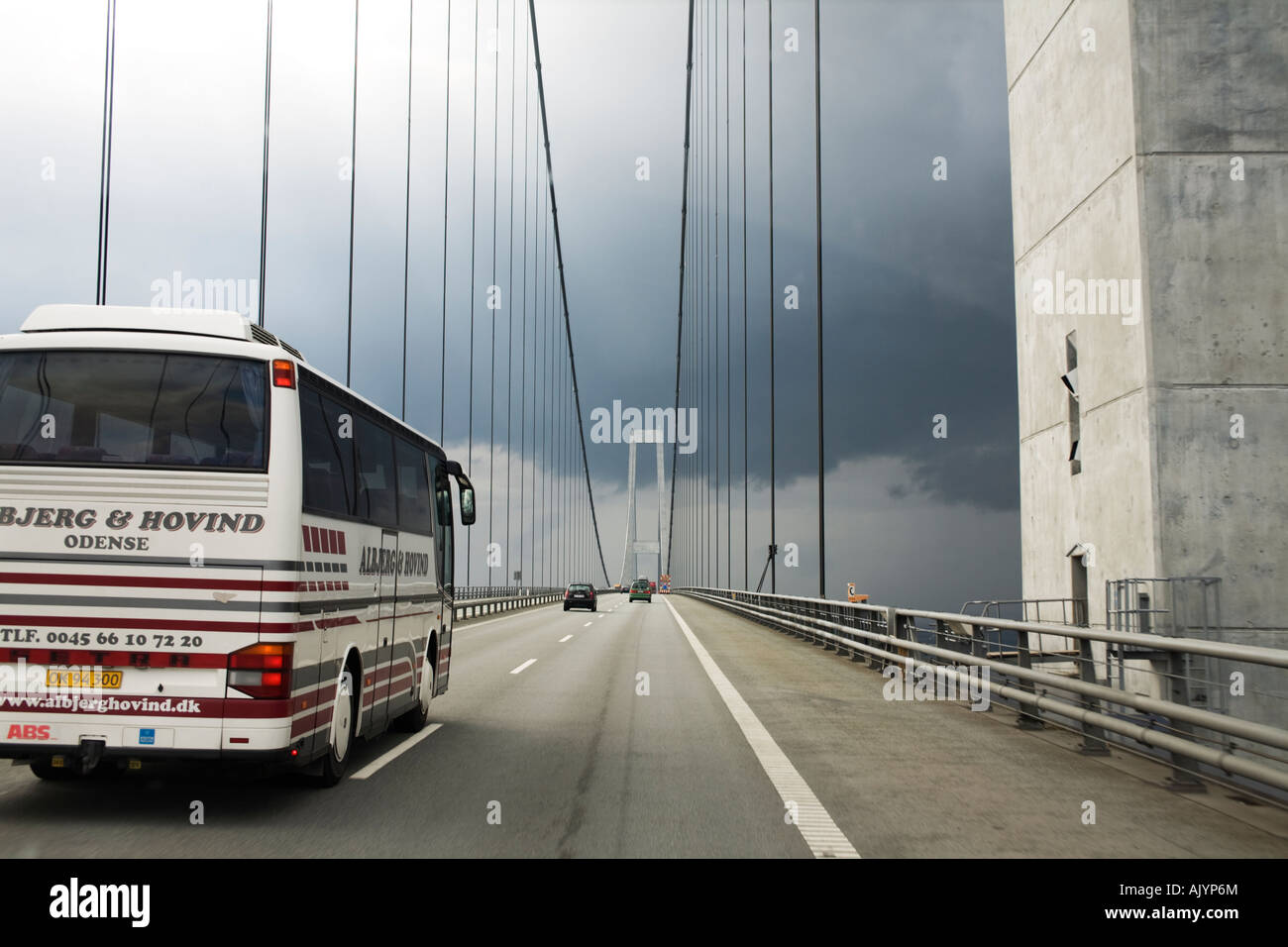 Crossing the Sorebaelt bridge (Great belt bridge), Denmark Stock Photo ...