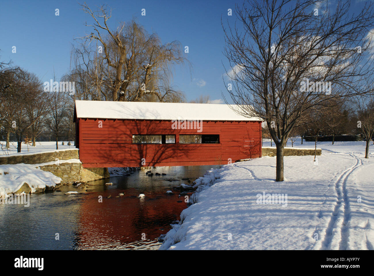 Covered bridge in Baker Park, Frederick, MD Stock Photo - Alamy
