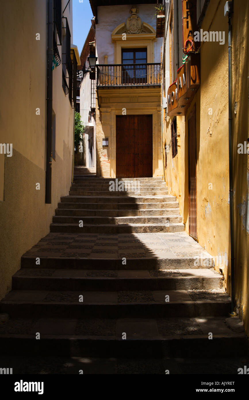 Steps in a narrow alleyway in the Albayzin Granada Spain Stock Photo ...