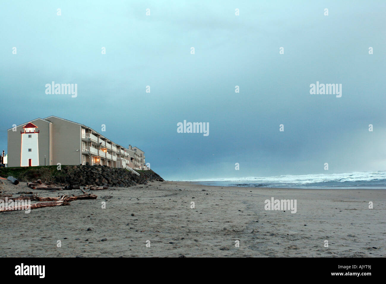 beach in rain, hotel on the beach in bad weather Stock Photo - Alamy