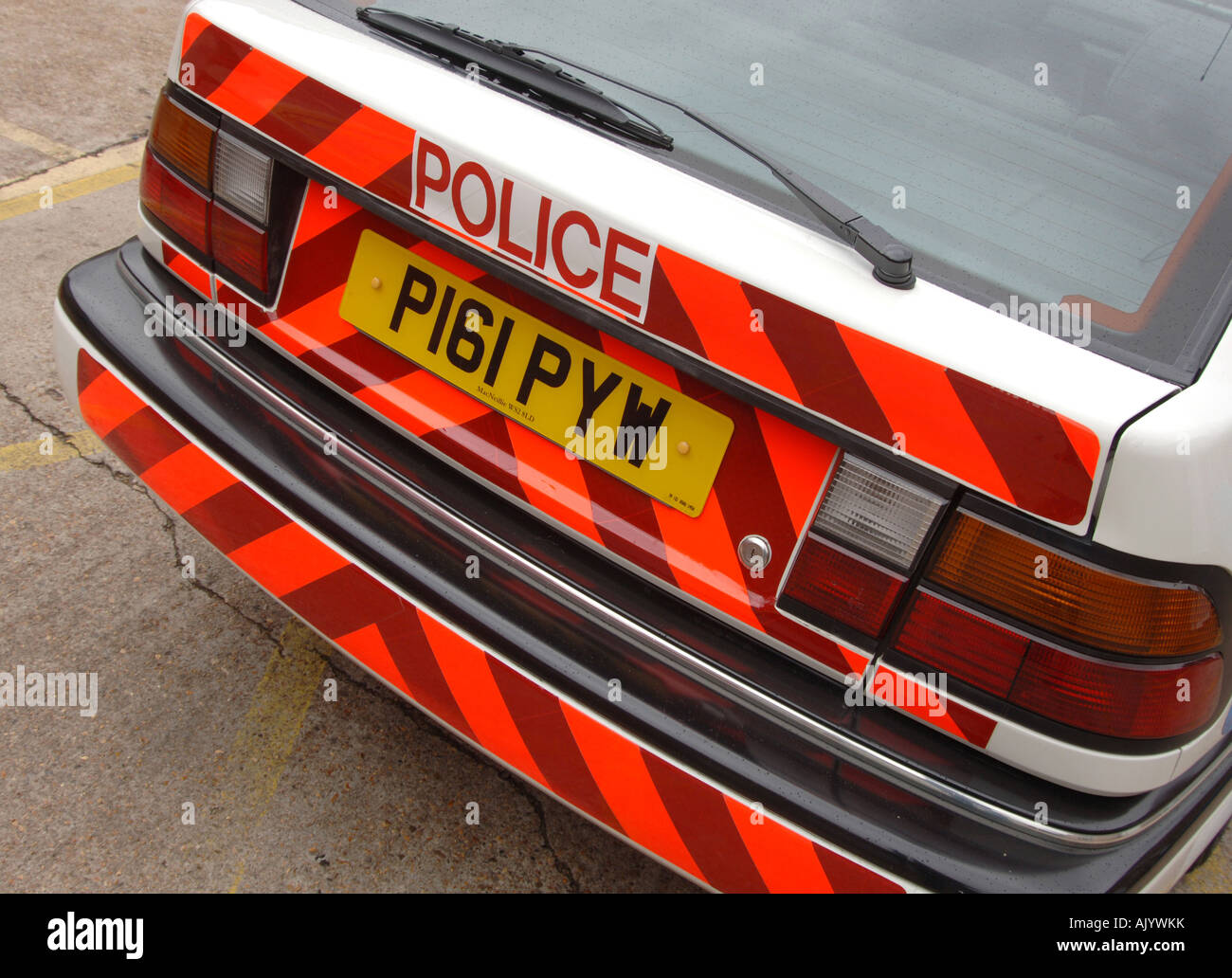 Reflective markings on the back of a Police Rover 800 Stock Photo - Alamy