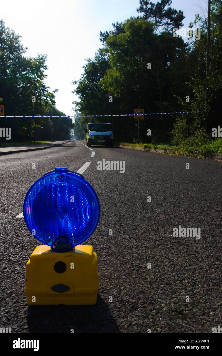 Police cordon with blue strobe light England uk Stock Photo - Alamy