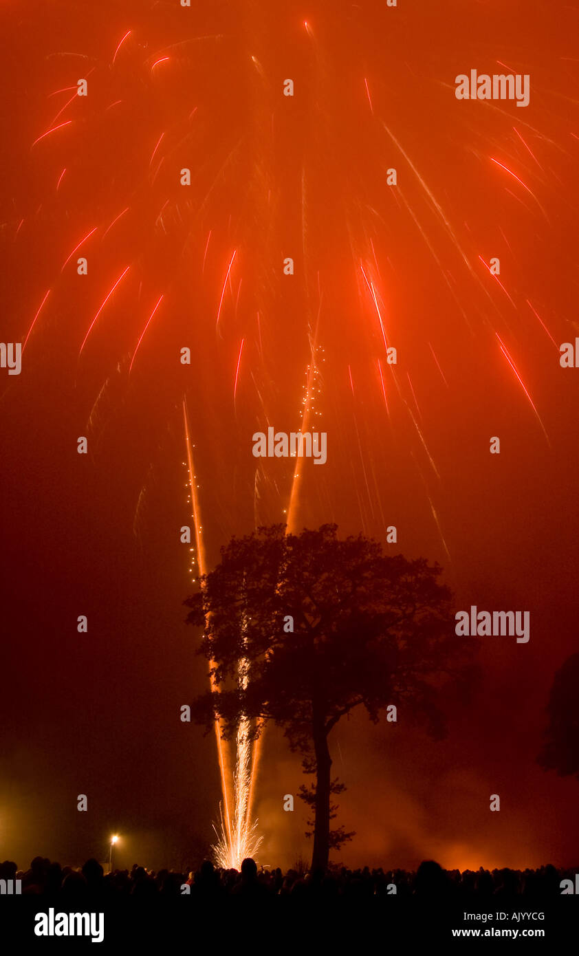 Red Firework Explosion on Bonfire Night Stock Photo - Alamy