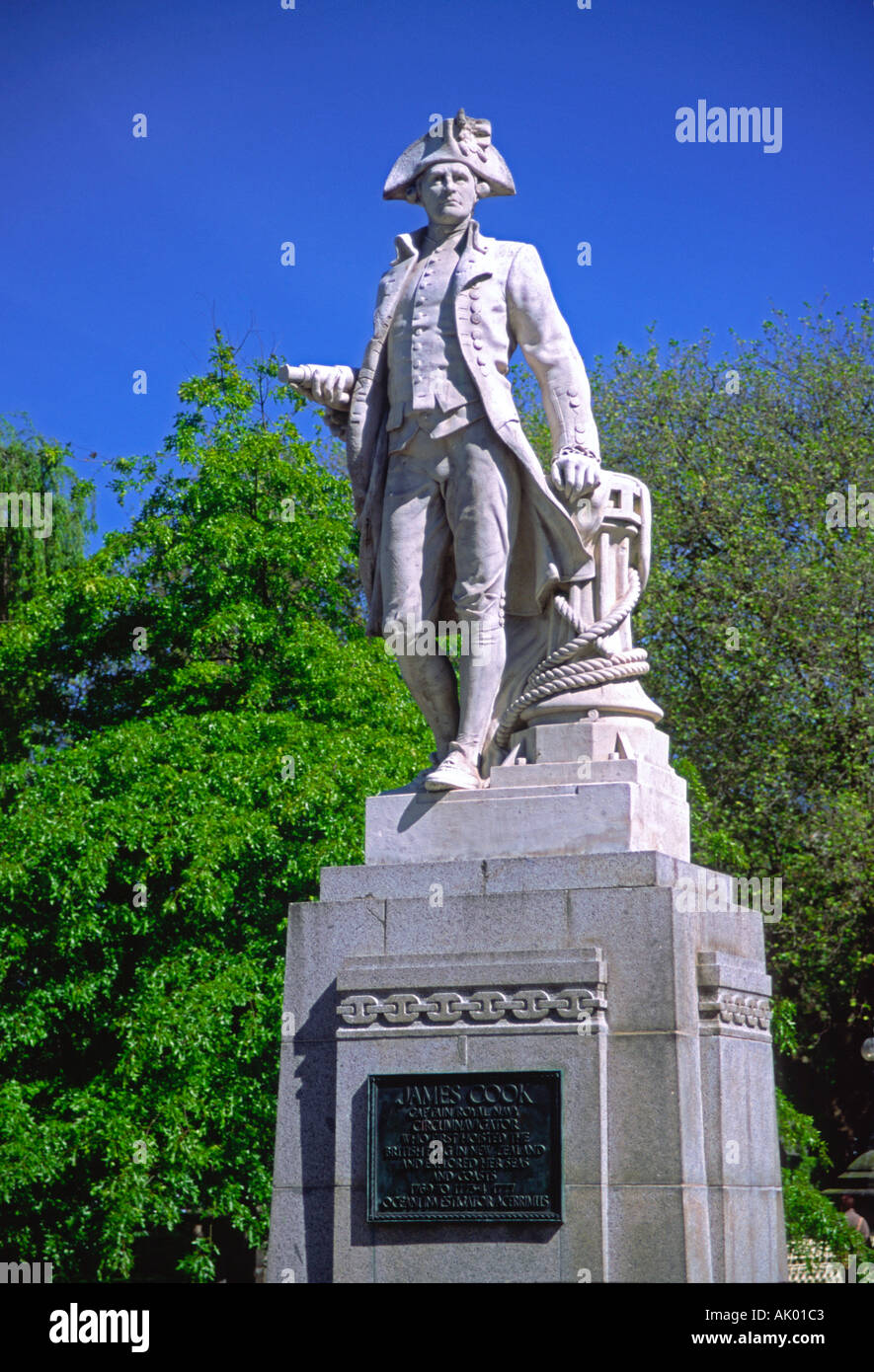 A statue of the explorer Captain Cook standing in Victoria Square ...