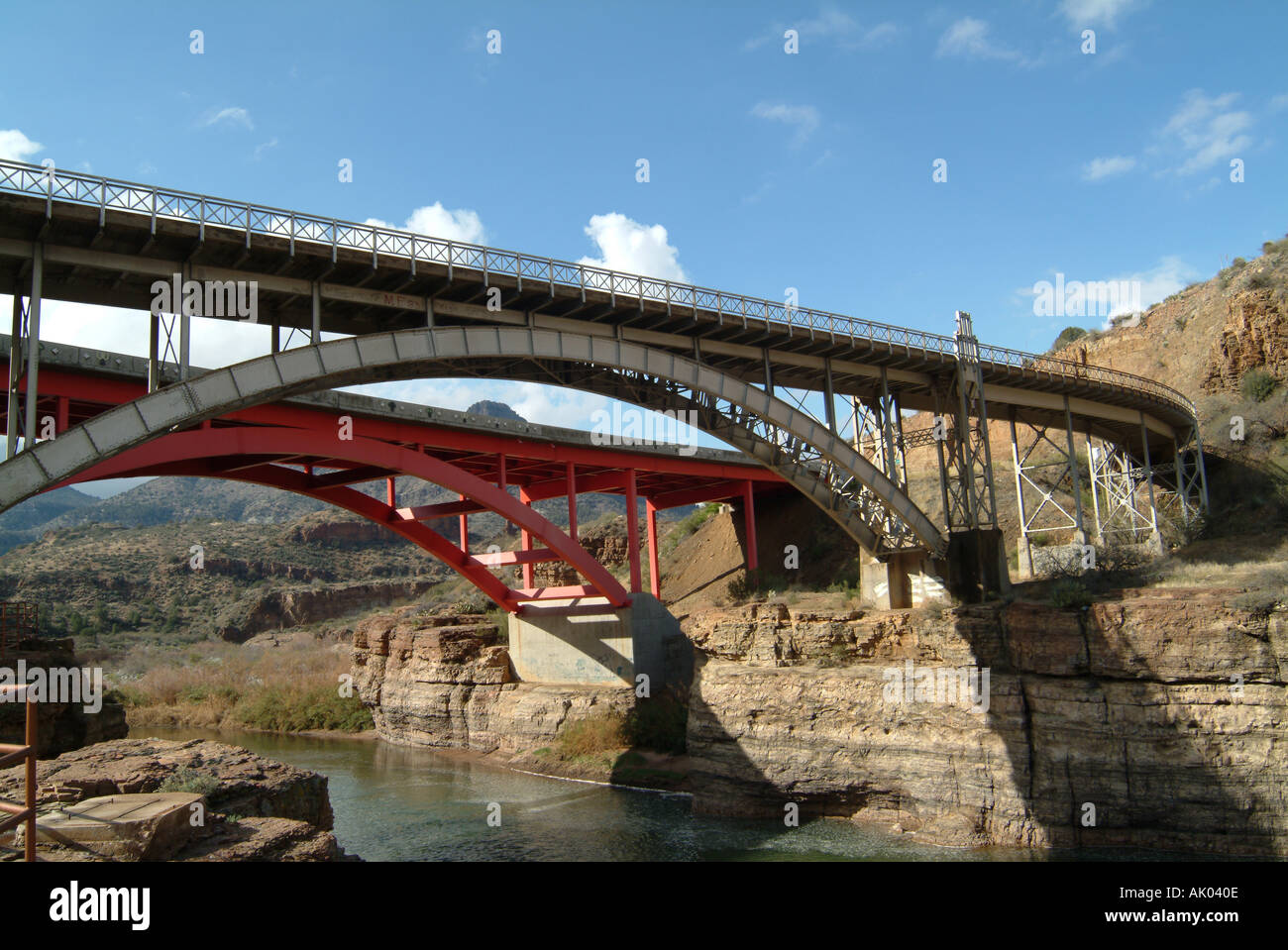 Old and New Road Bridges over Salt River Canyon near Seneca Arizona ...