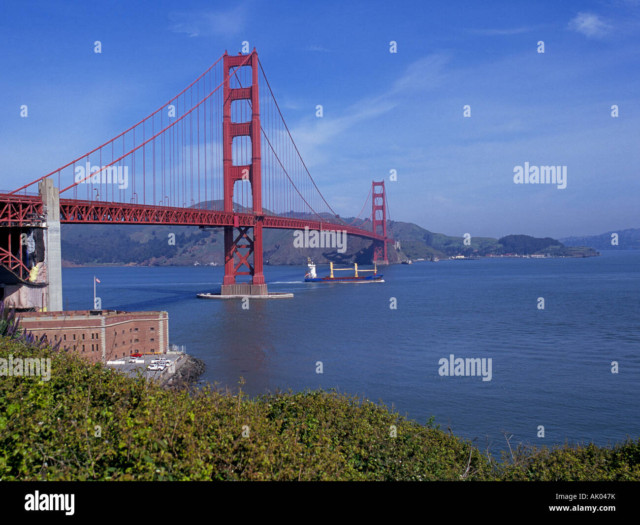 USA CALIFORNIA SAN FRANCISCO A view of a cargo carrying freighter as it ...