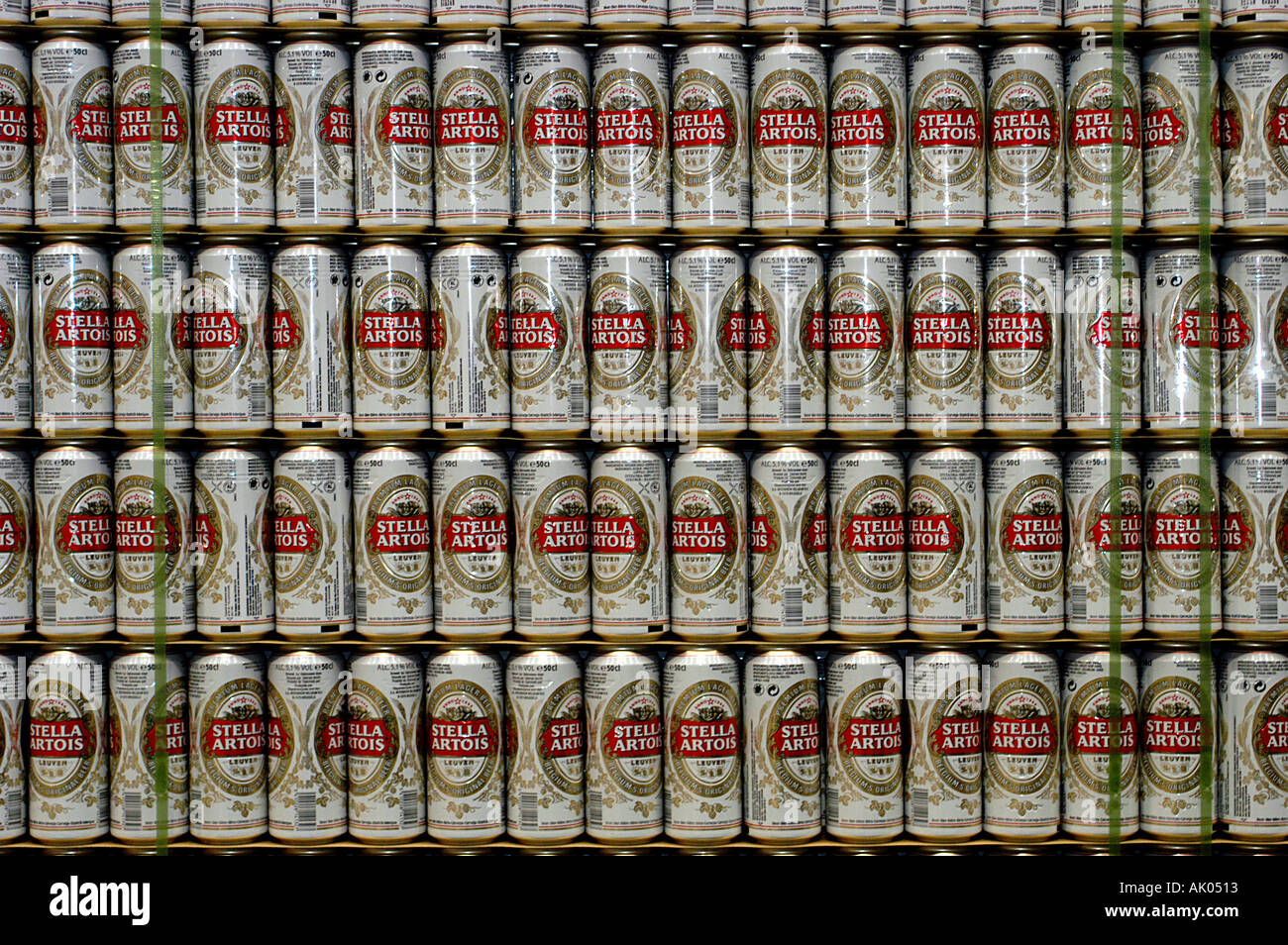 Leuven Belgium Tin cans of Stella Artois beer on the production line at ...
