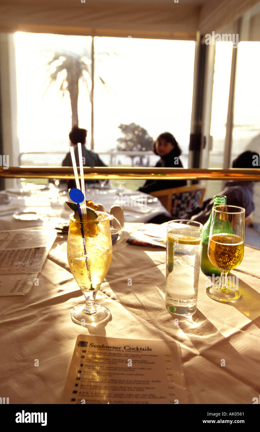 cocktail glasses on a restaurant table in Cape Town Stock Photo - Alamy