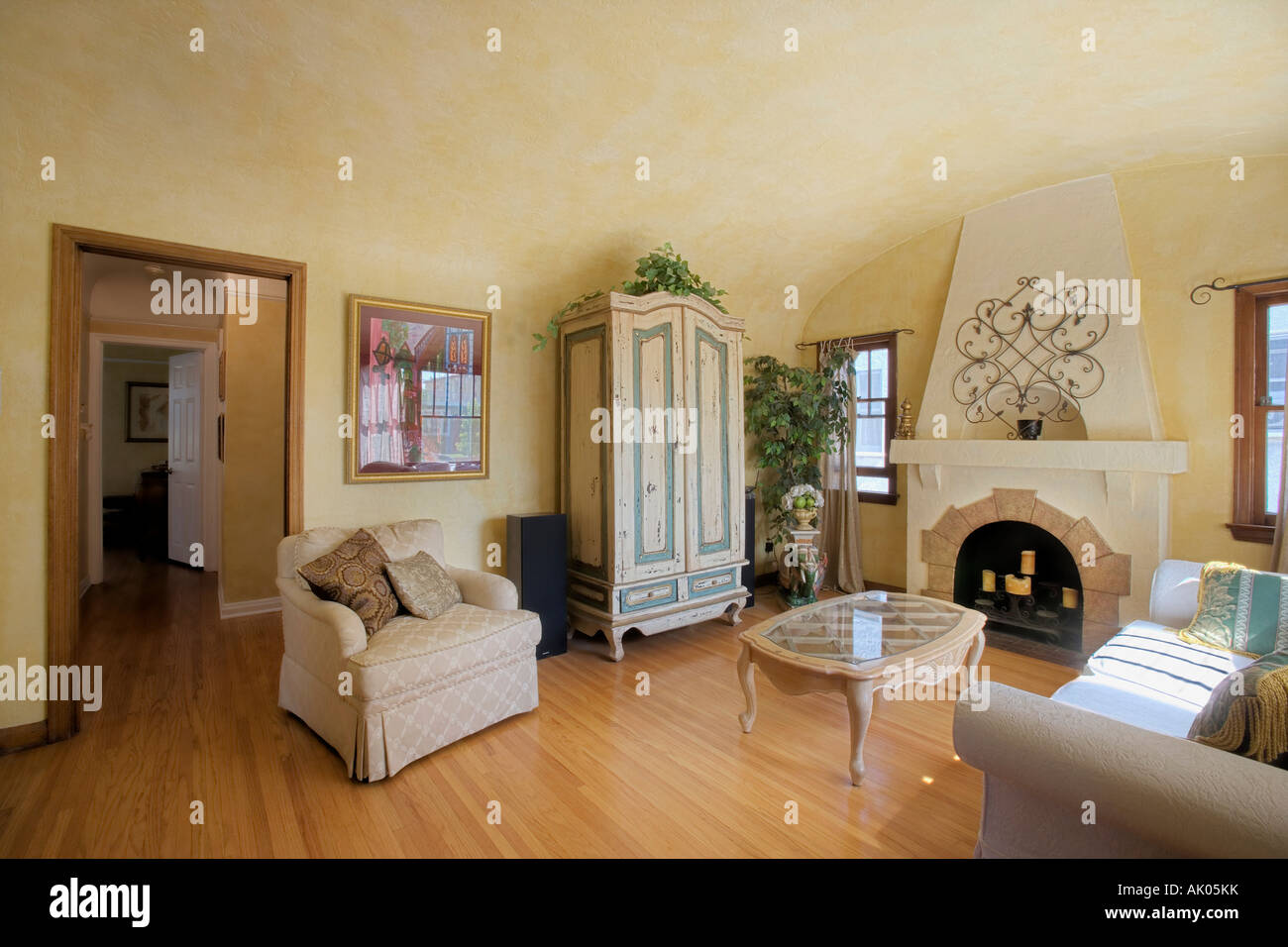 Wide angle image of living room Stock Photo - Alamy