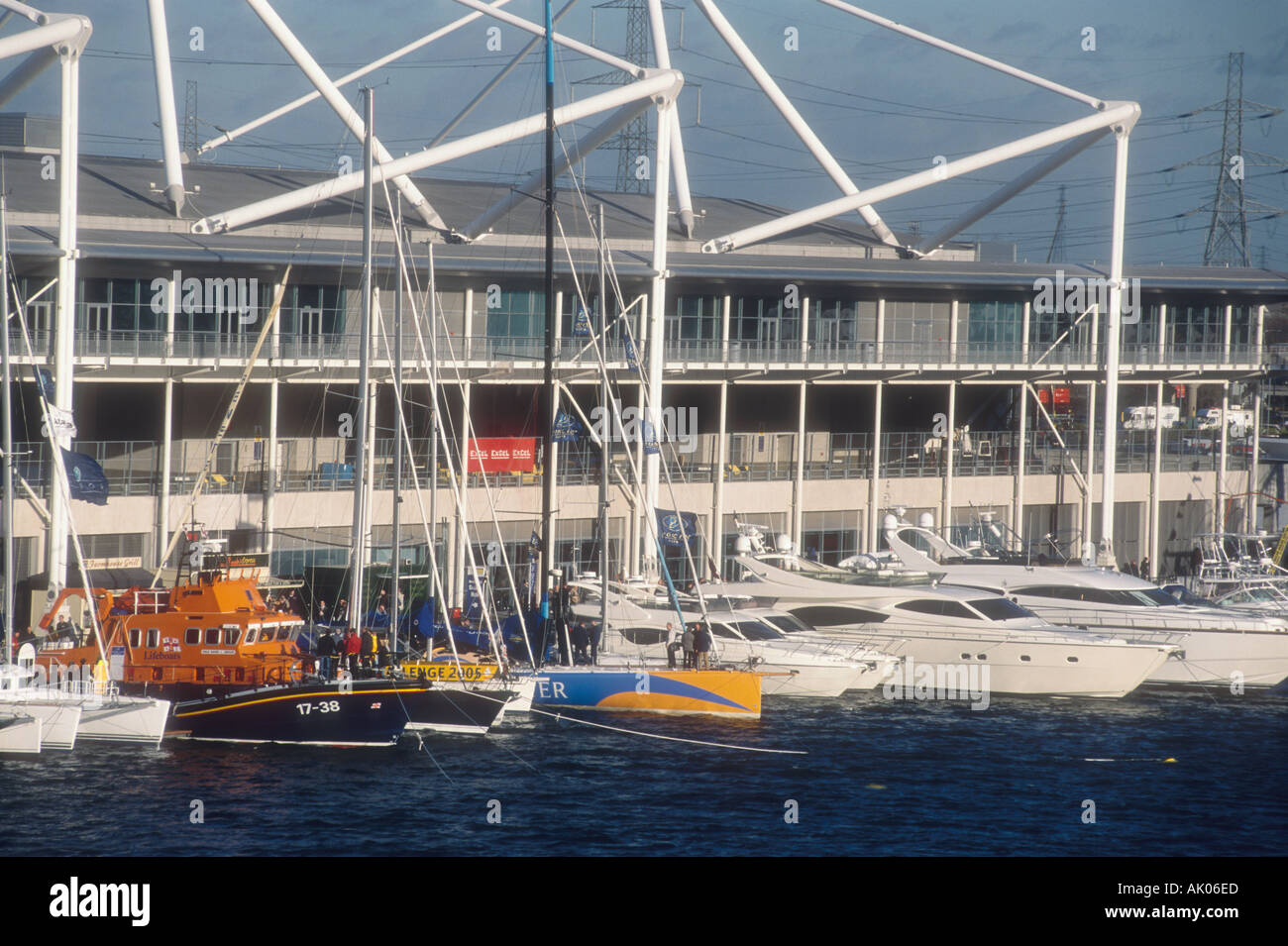 Motor cruisers and a Severn Class Lifeboat at the London International ...
