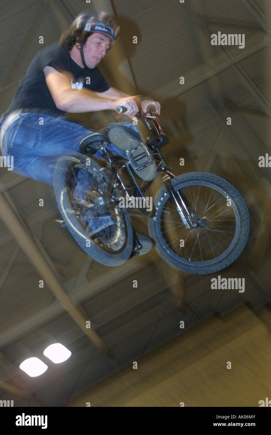 BMX ramp style competition with stunts half pipes wall rides jump ...