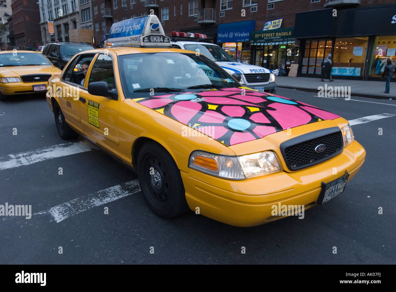 New York City Taxi Cab with Painted Flowers, Part of a Public Art ...