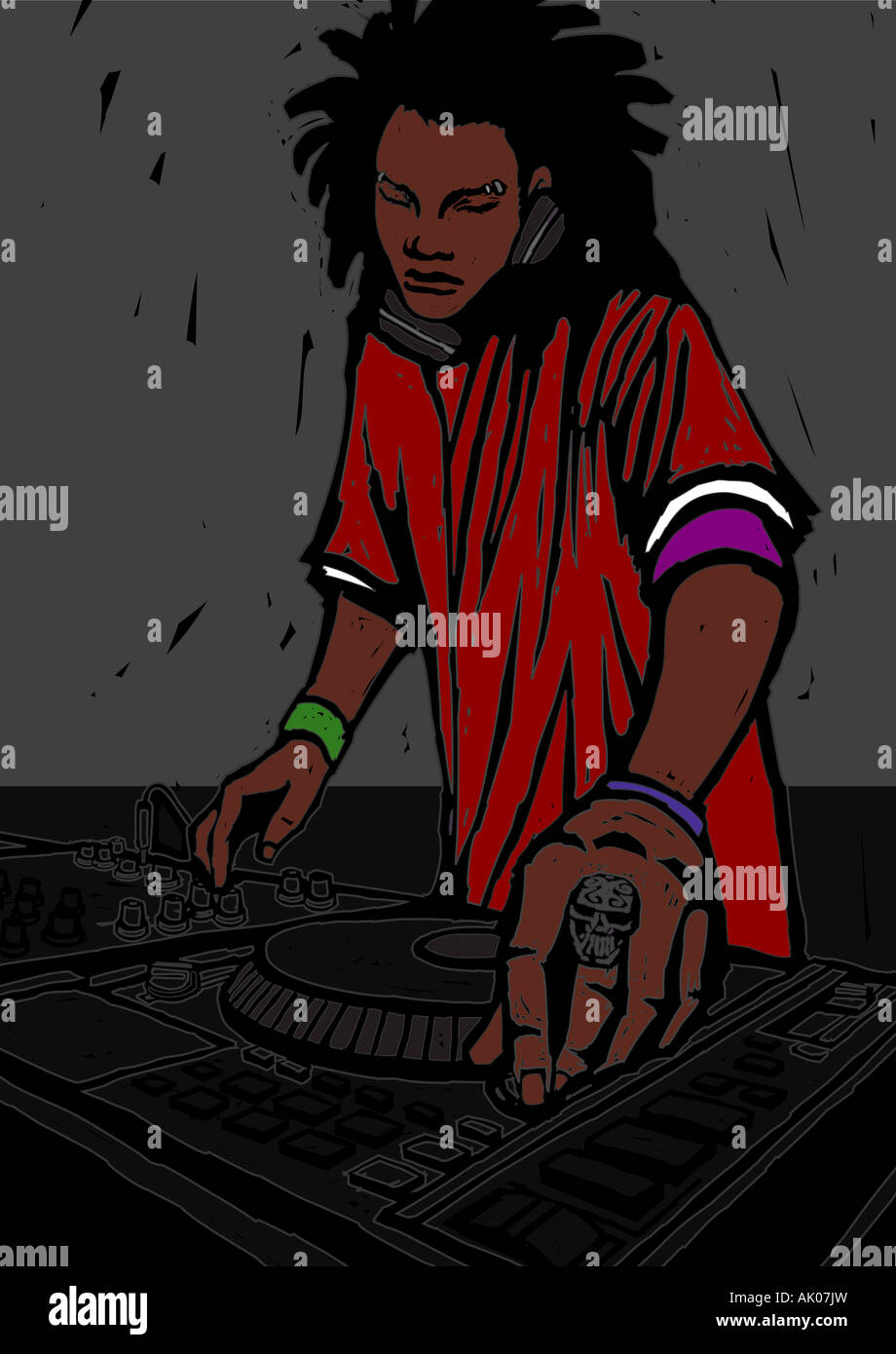 Male disc jockey operating a sound mixer Stock Photo - Alamy