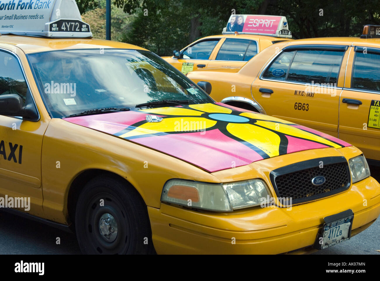 New York City Taxi Cab with Painted Flowers, Part of a Public Art ...
