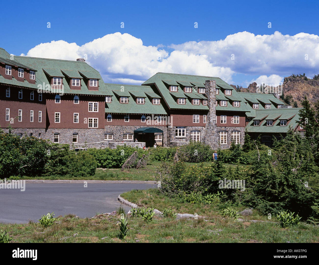 A view of the historic Crater Lake Lodge on the edge of the caldera of ...