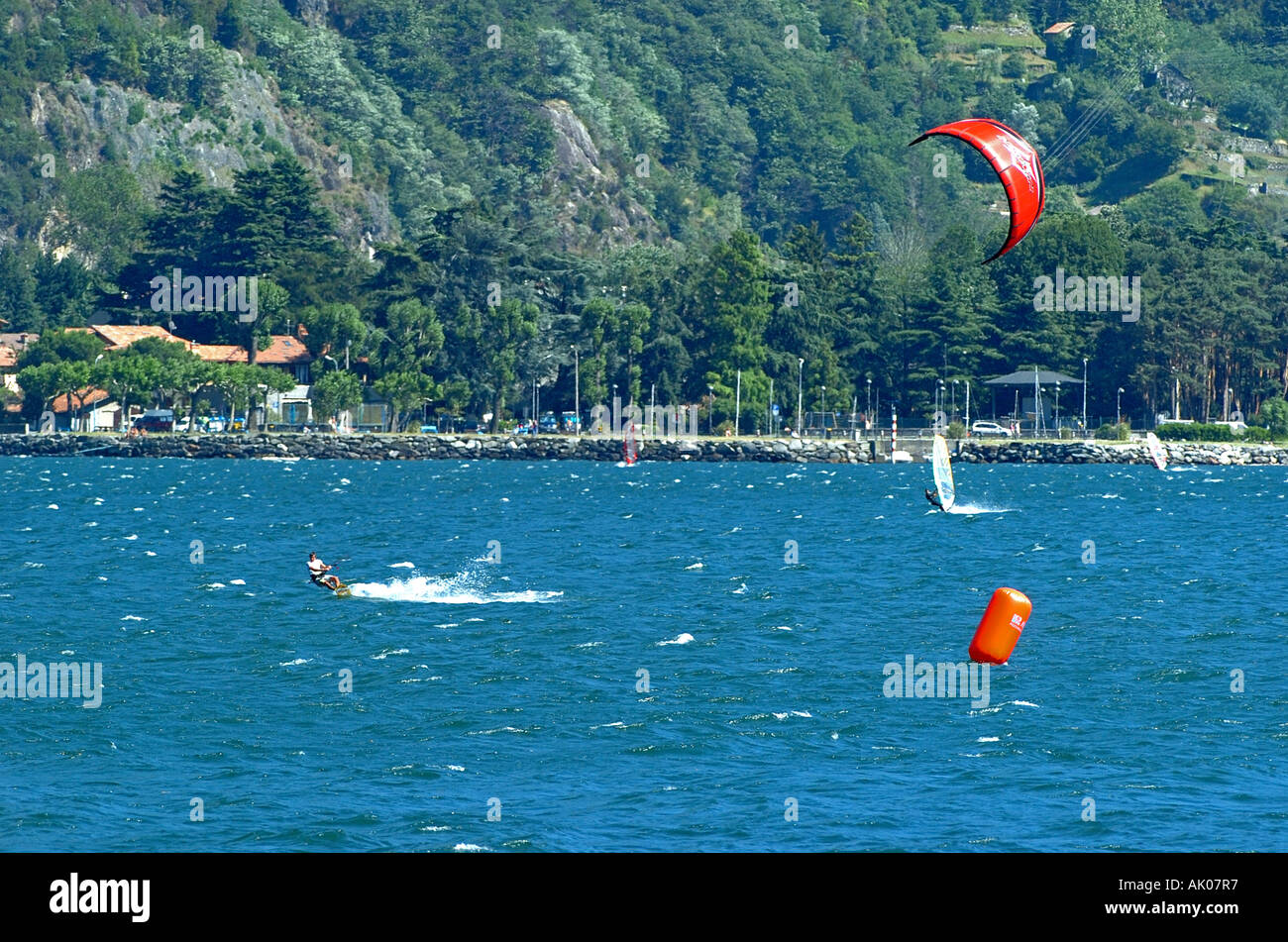Kiteboarders on Lake Como Stock Photo - Alamy