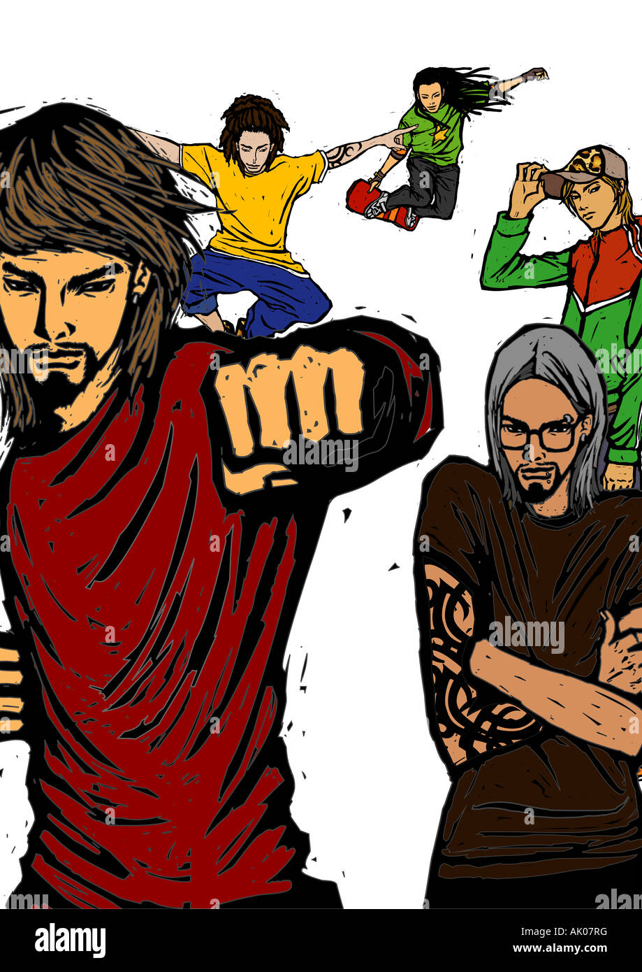 Five people involved in different activities Stock Photo - Alamy