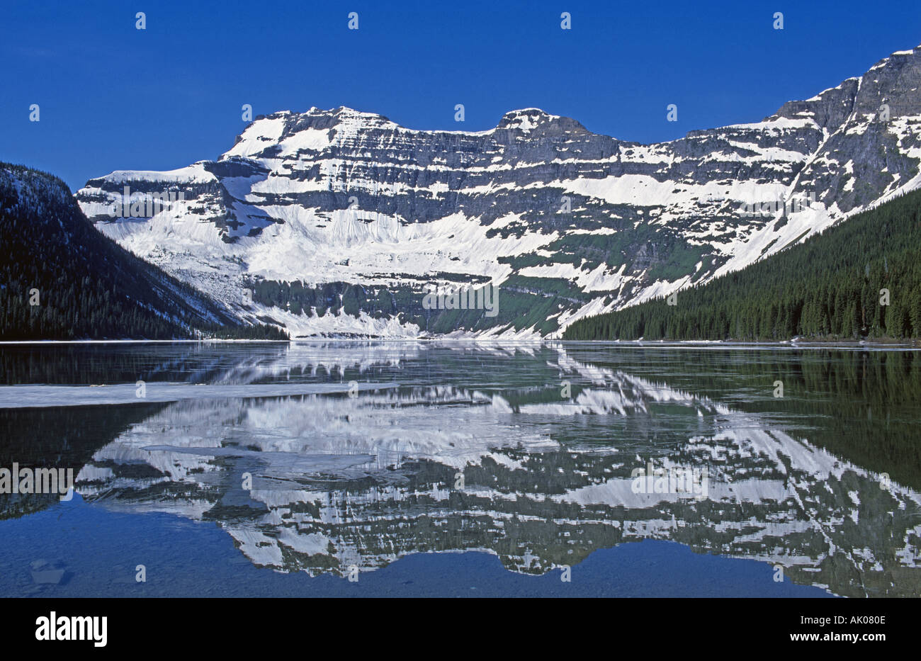 Cameron Lake reflects Waterton Lakes National Park Alberta Canada Stock ...