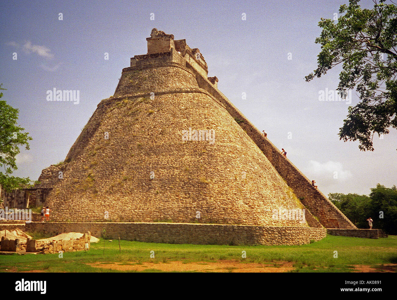 "Ascend to the sky 2" People climbing to top of big steep Maya stone ...
