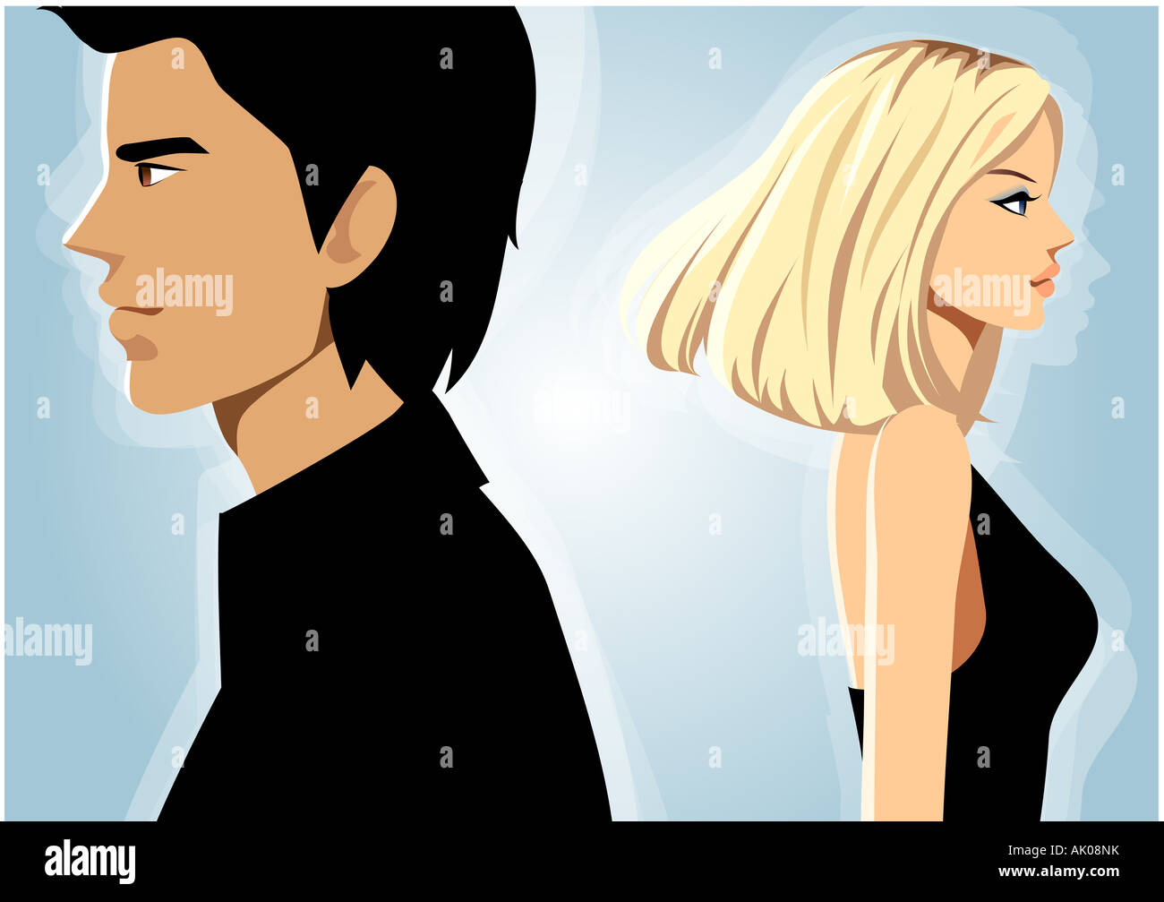 Side profile of a couple standing back to back Stock Photo - Alamy