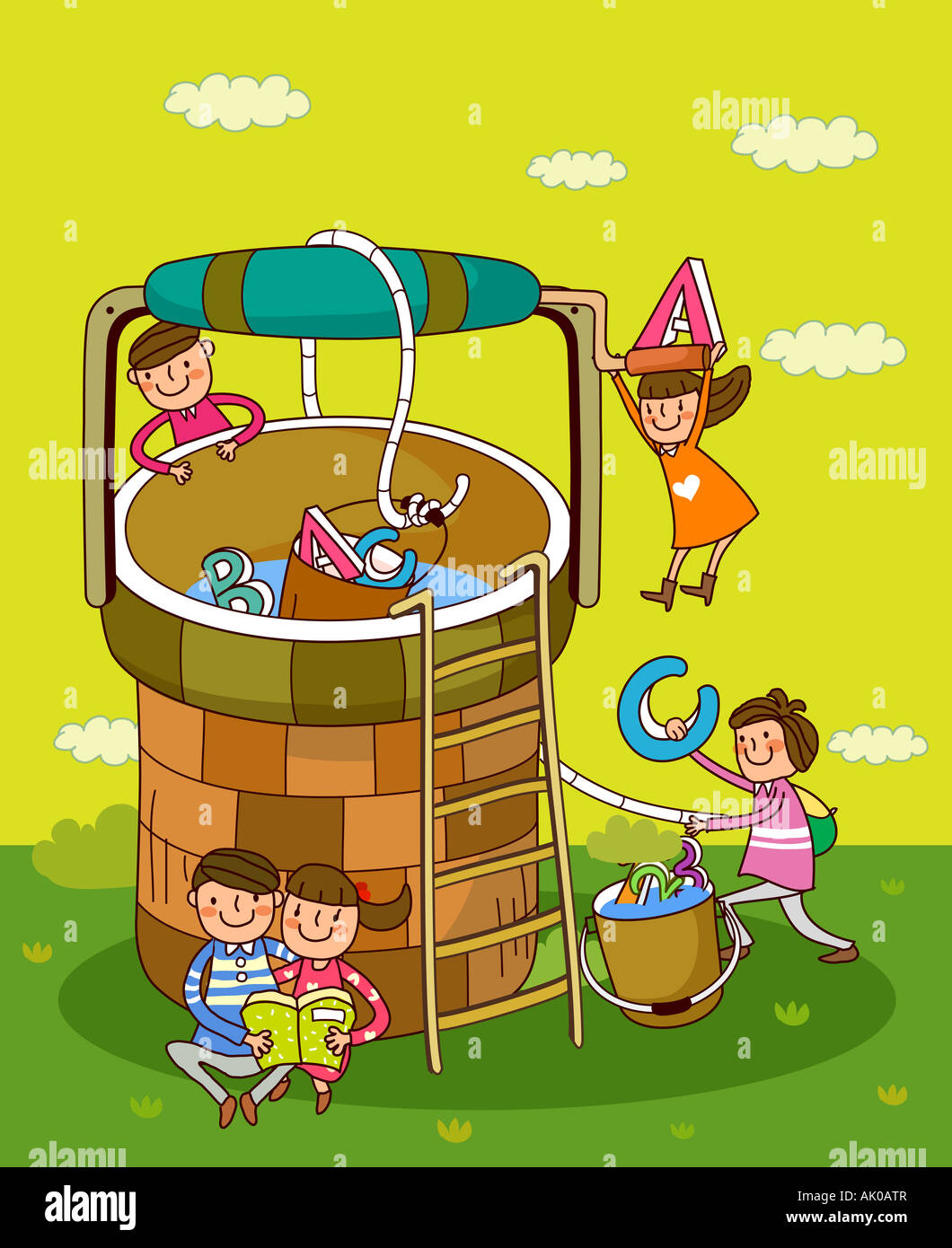 Children playing near a well Stock Photo - Alamy