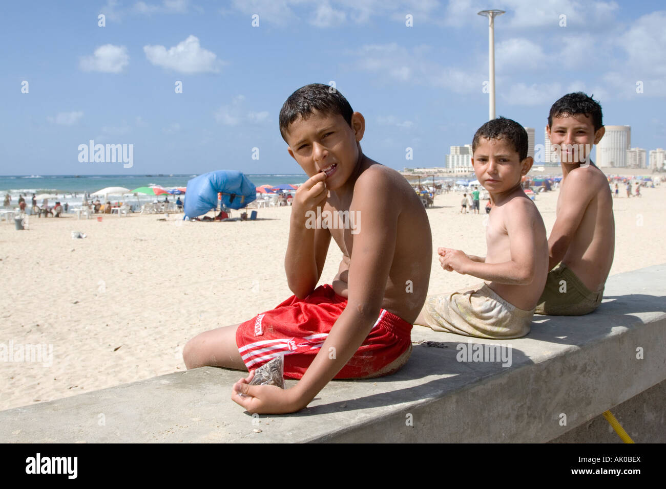 Tripoli, Libya. Libyan Boys, Mediterranean Beach Scene, Summer Stock ...
