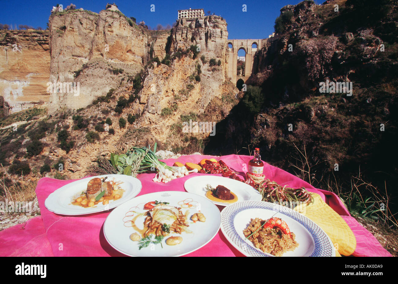 Spain Malaga typical food of the Ronda area under the Tajo of Ronda ...