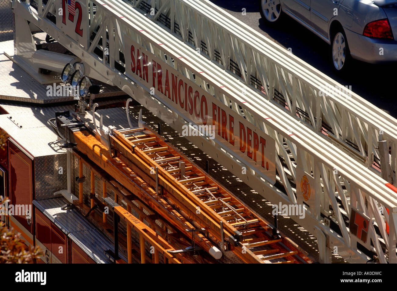 Big ladder of the San Francisco Fire Department rescue truck Stock ...