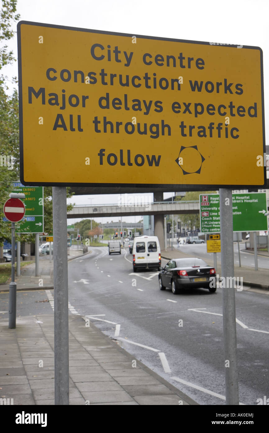 UK England Lancashire,Liverpool,traffic,road,sign,safety,under new ...